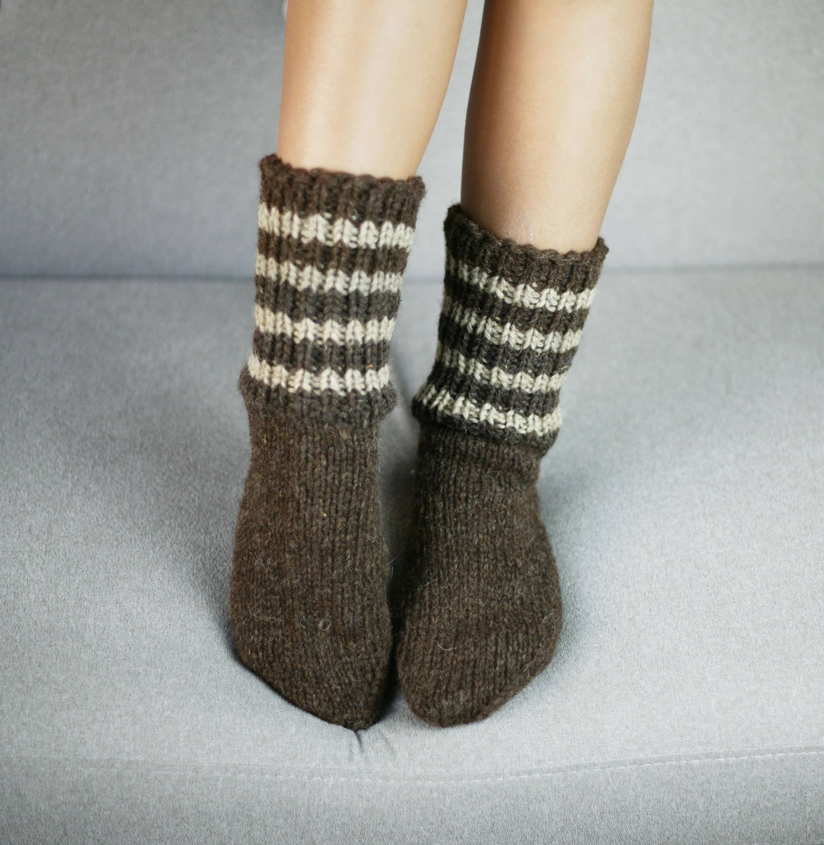 100% Hand Knit Wool Socks! Handmade Thick Wool Boot Socks! Natural ...