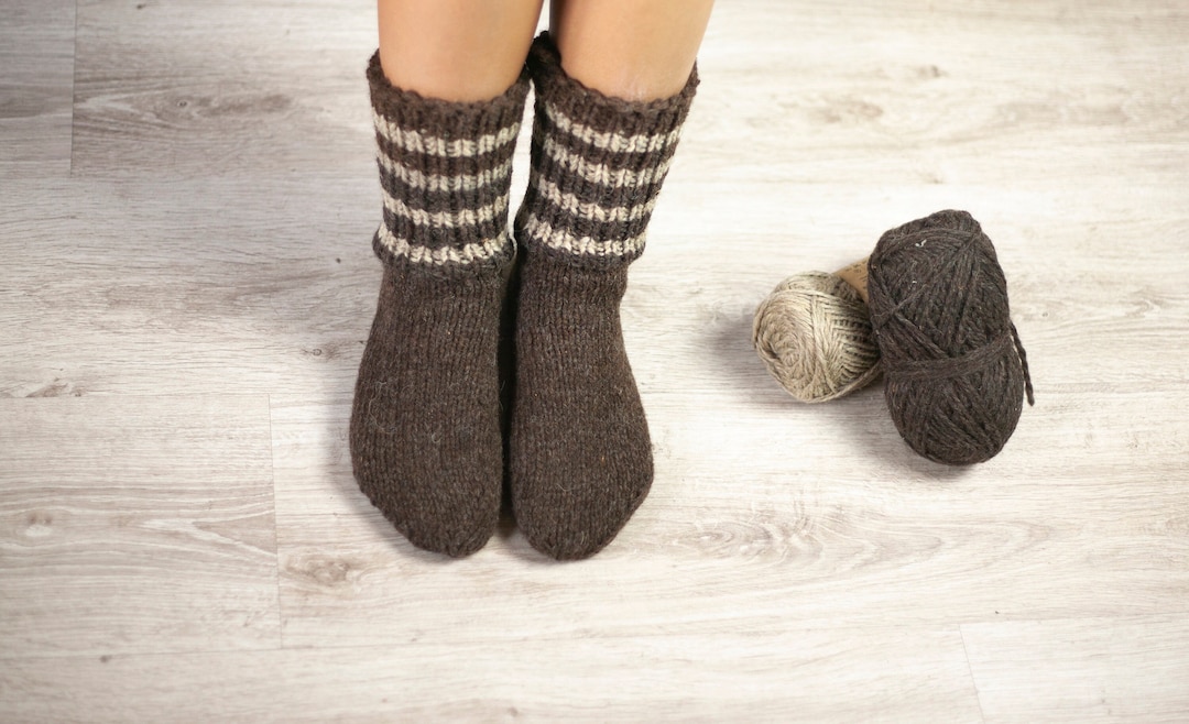 100% Hand Knit Wool Socks! Handmade Thick Wool Boot Socks! Natural ...