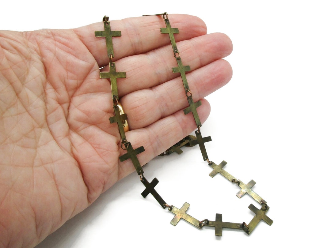Long Chain Necklace of Linked Crosses, Vintage Cross Necklace - Etsy