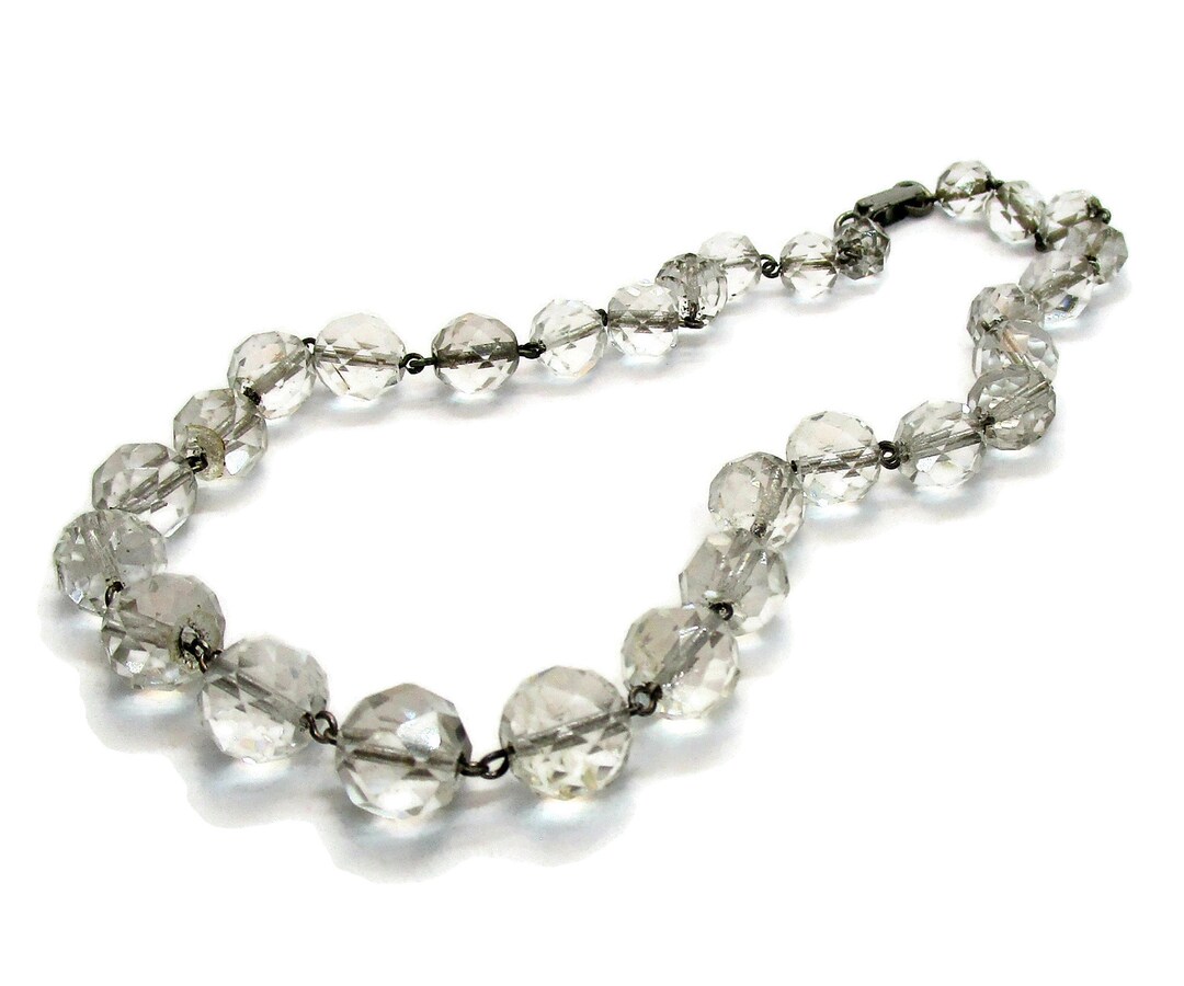 Vintage Clear Crystal Bead Necklace, Short Single Strand Choker - Etsy