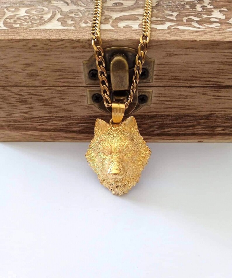 Gold Wolf Pendant Silver 925 Handmade Wolf Head Necklace - Etsy