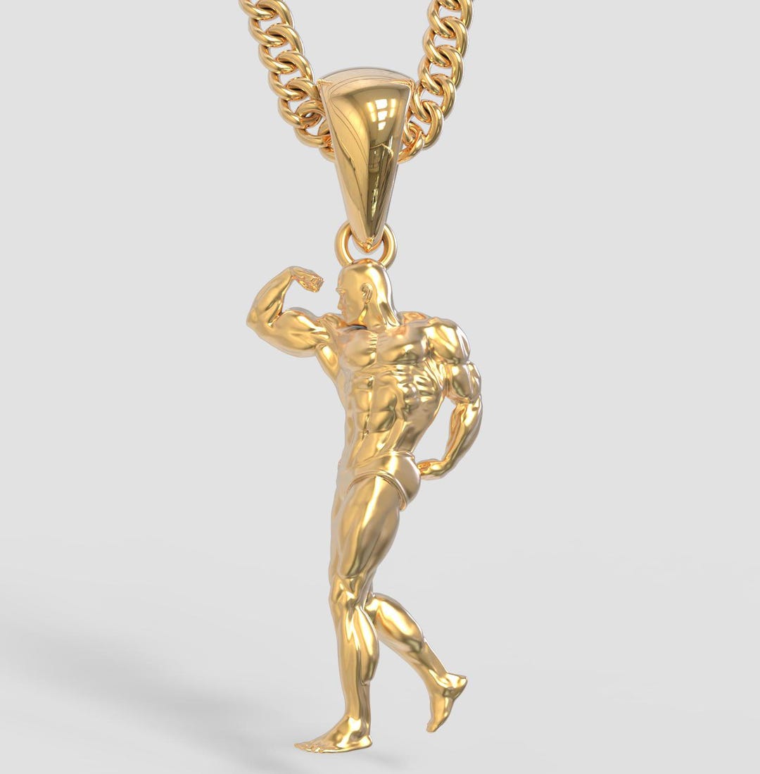 Yellow Gold Bodybuilder Pendant | Handcrafted Silver 925 Bodybuilder ...