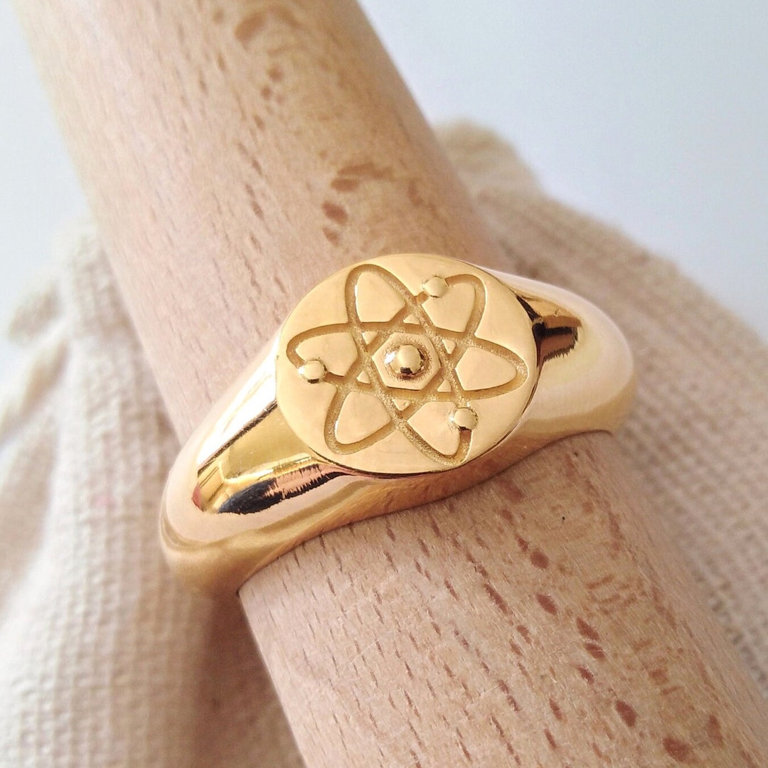 Gold Atom Ring, Handmade Sterling Silver Atom Ring, Men's Atom Ring ...