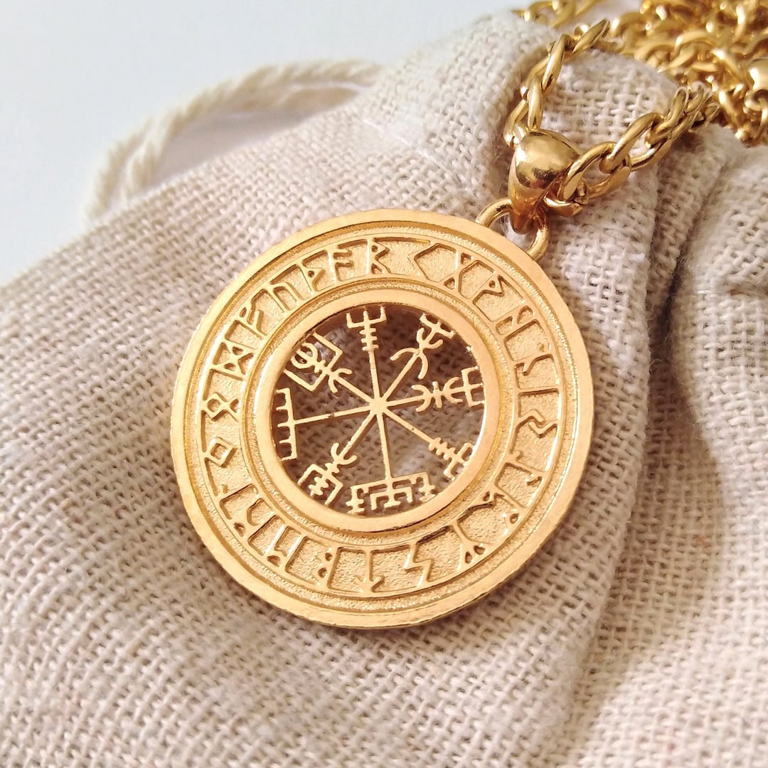 Gold Viking Compass Pendant | Men's Silver 925 Vegvisir Necklace ...