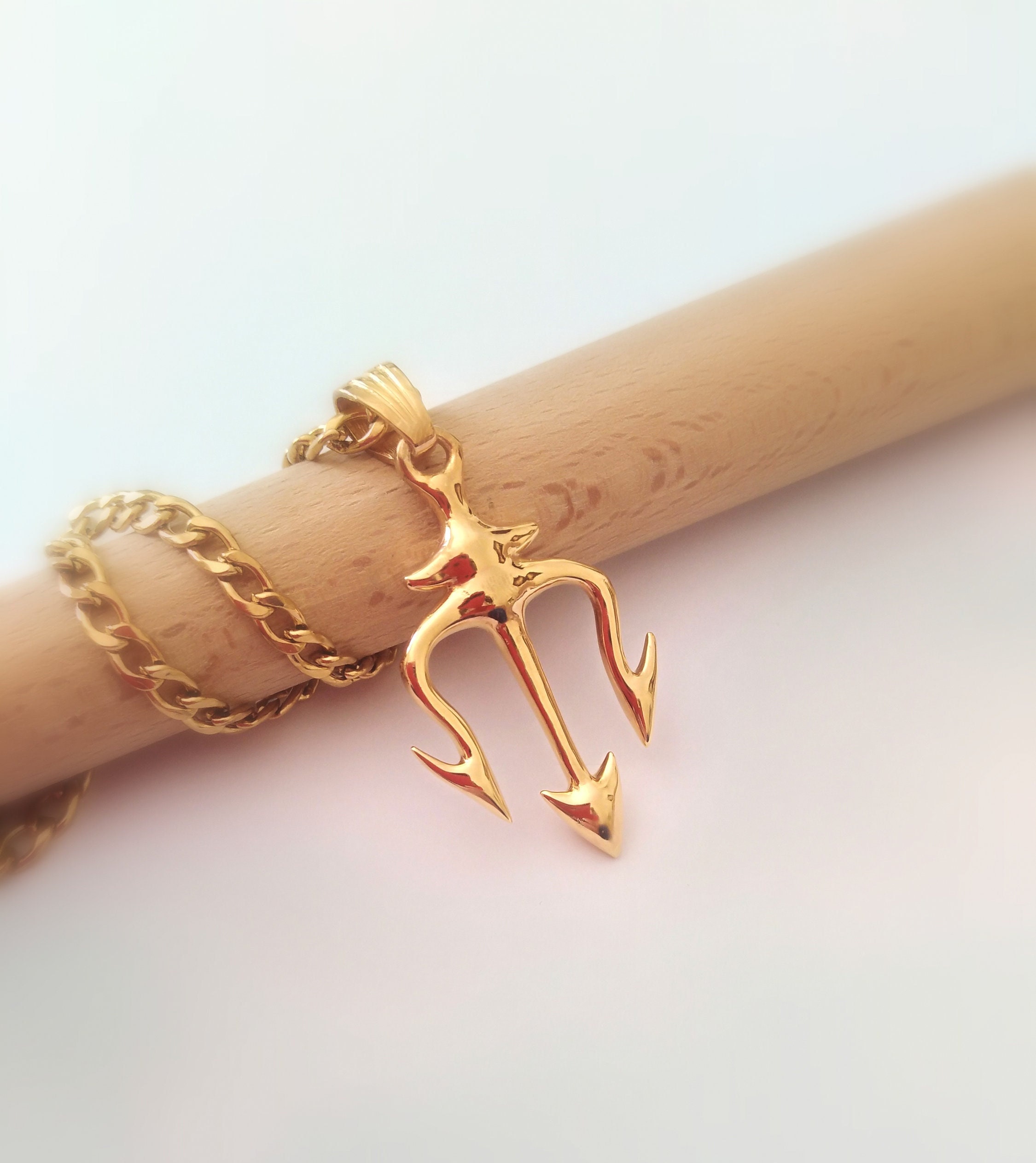 Gold Trident Pendant Silver 925 Trident Necklace Gold - Etsy UK