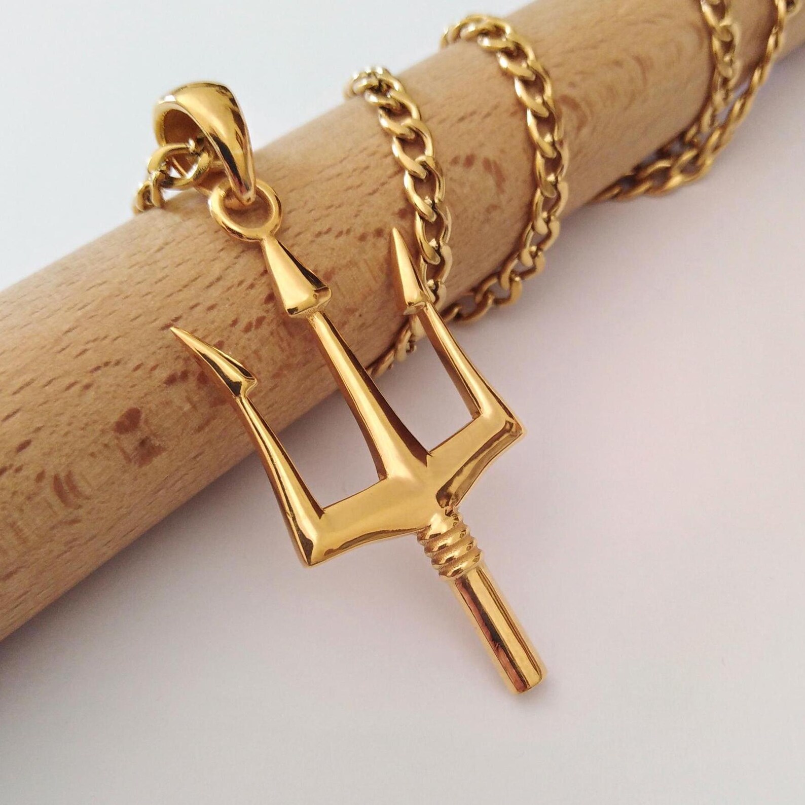 Yellow Gold Plated Trident Pendant | Handmade Silver 925 Trident ...