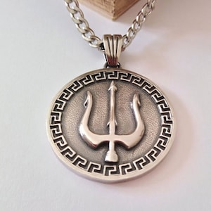 Oxidized Silver 925 Trident Pendant | Handcrafted Sterling Silver Greek ...