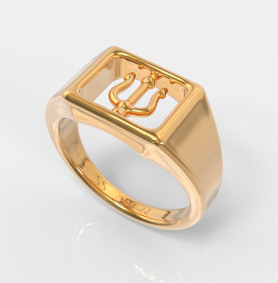 Yellow Gold Trident Ring | Silver 925 Trident Ring | Men's Gold Trident ...