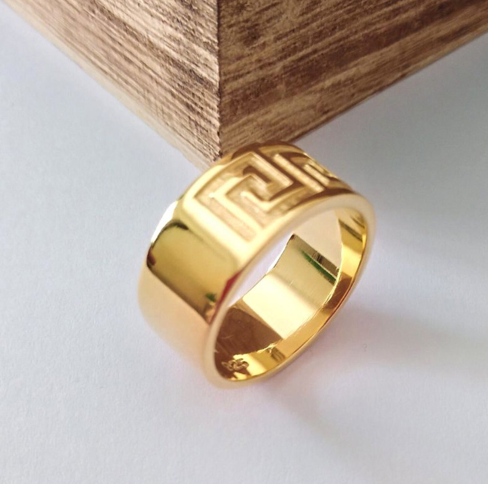 Yellow Gold Plated Meanders Ring | Men's Handmade Silver 925 Meander ...