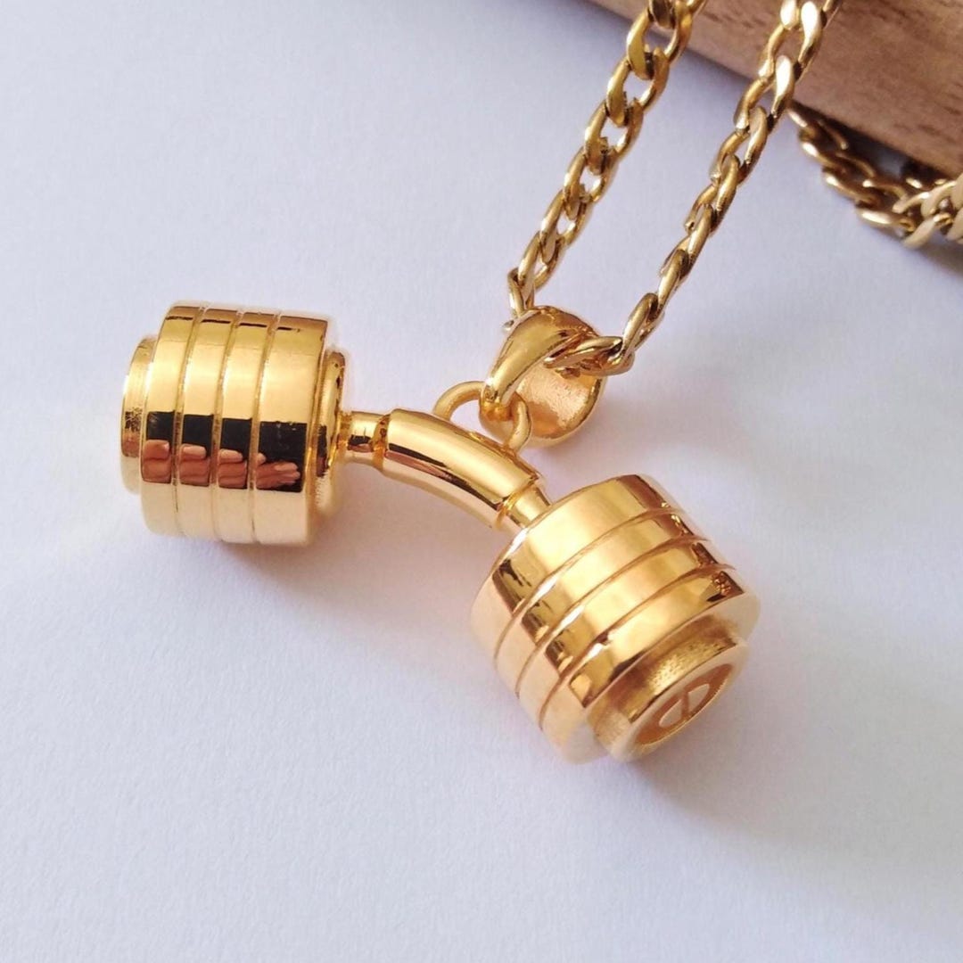 Yellow Gold Weight Pendant | Sterling Silver Dumbbell Pendant | Men's ...