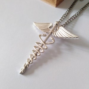 Yellow Gold Rod of Caduceus Pendant | Handmade Silver 925 Rod of ...