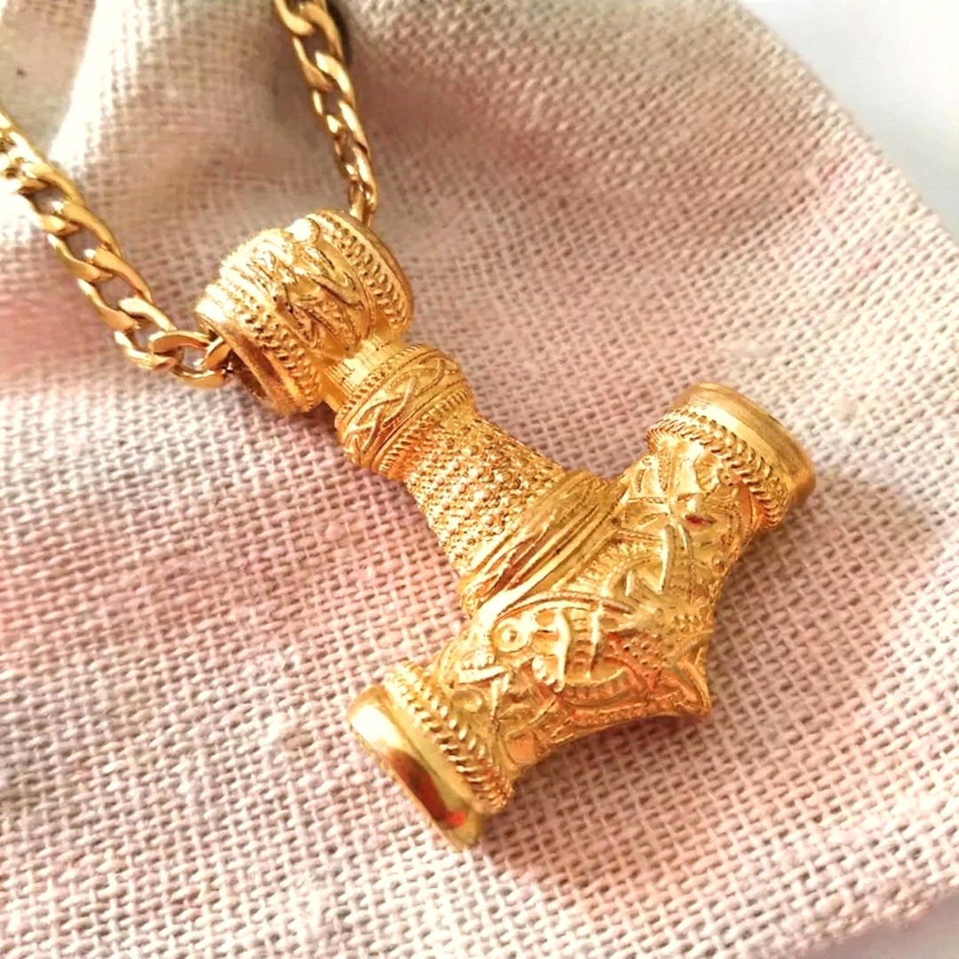 Yellow Gold Plated Hammer of Thor Pendant | Sterling Silver Handmade ...