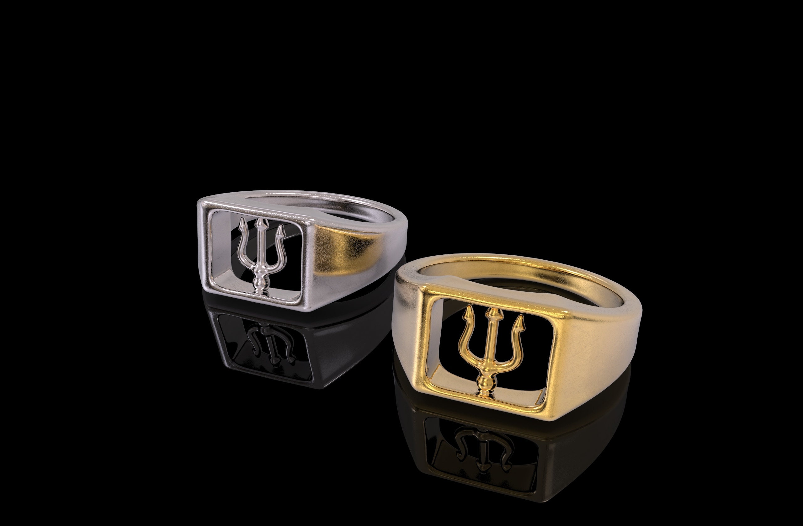 24K Gold Trident Ring Mens Signet Ring Mens Silver 925 | Etsy