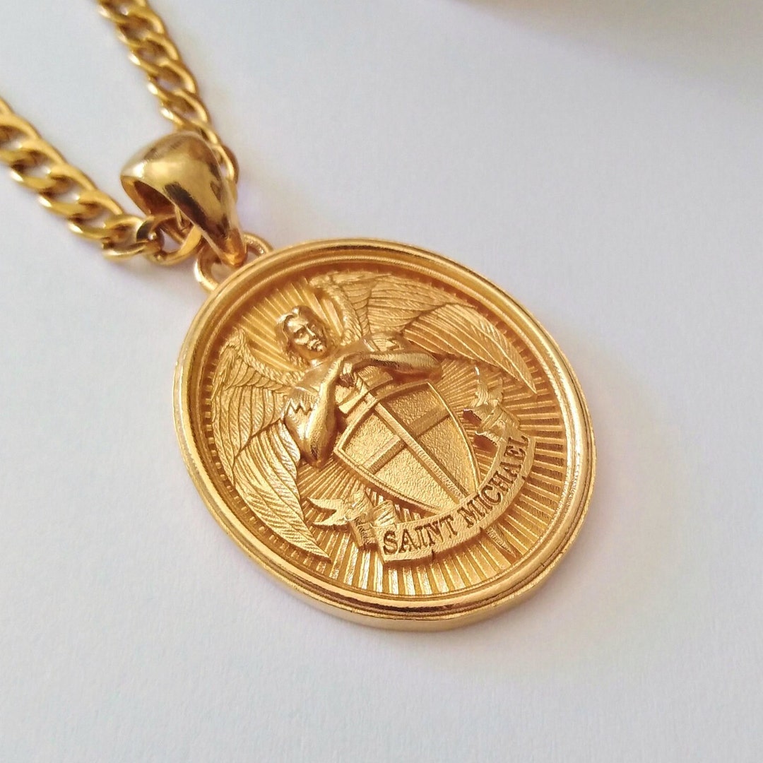Yellow Gold St Michael Archangel Pendant | Sterling Silver St Michael ...