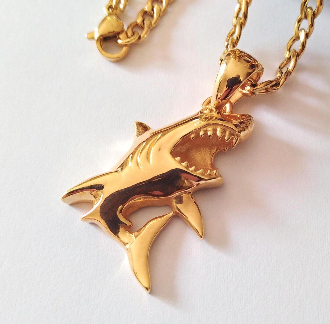 Yellow Gold Shark Pendant | Handcrafted Silver 925 Shark Necklace | Men ...