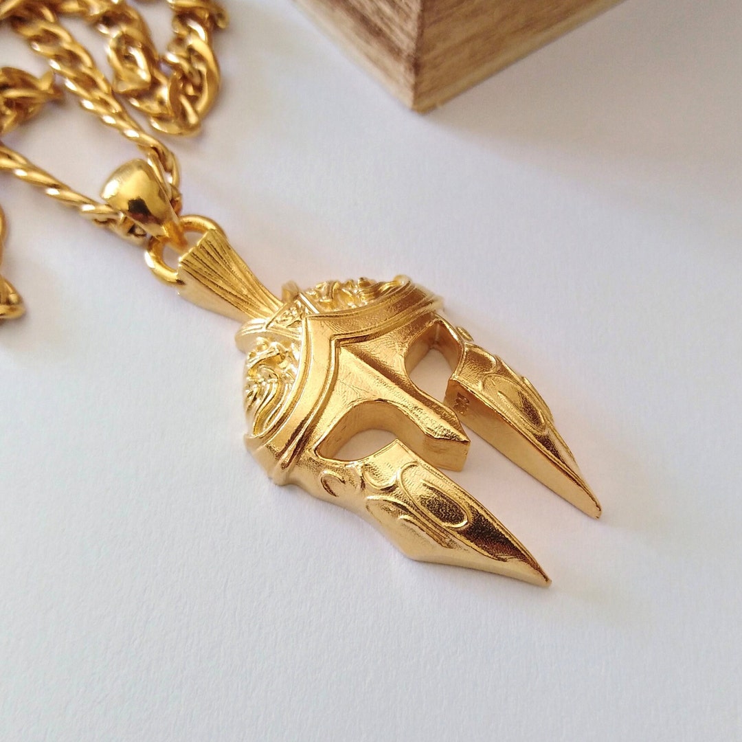 Gold Spartan Helmet Pendant, Sterling Silver Spartan Necklace, Men's ...