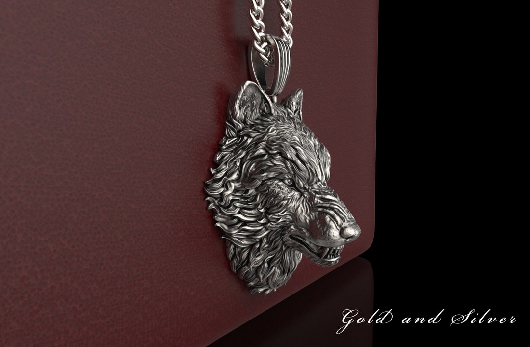Aged Silver Wolf Pendant, Silver 925 Handmade Wolf Head Necklace, Wolf ...