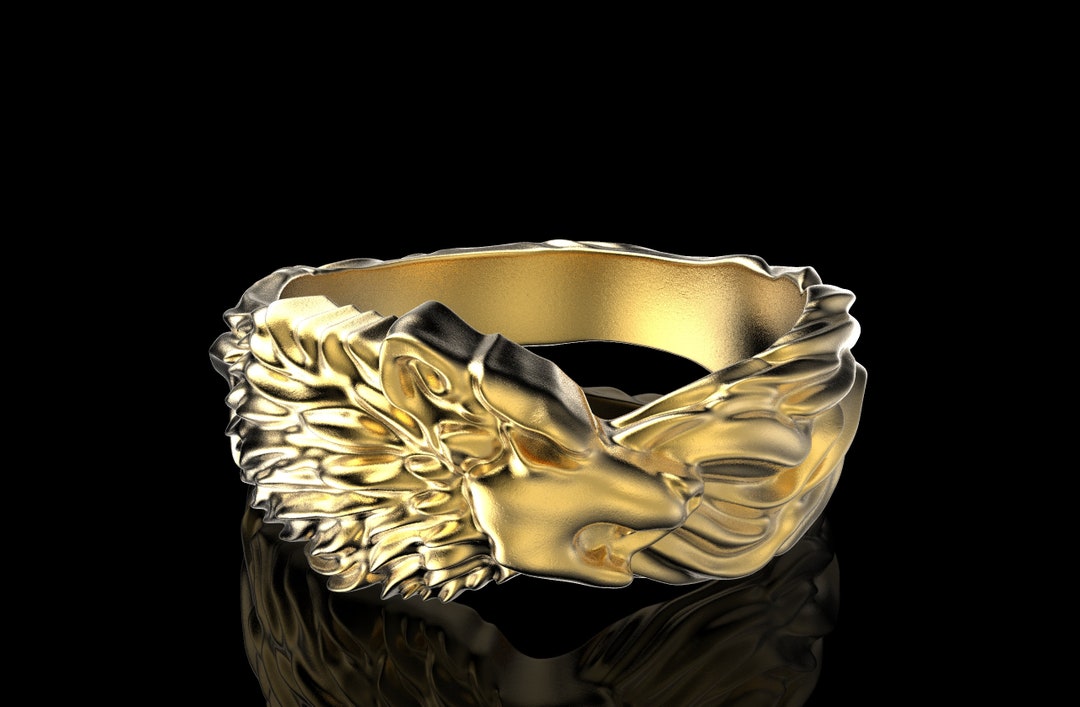 Gold Wolf Ring, Sterling Silver Wolf Ring, Rose Gold Wolf Ring, Men's ...