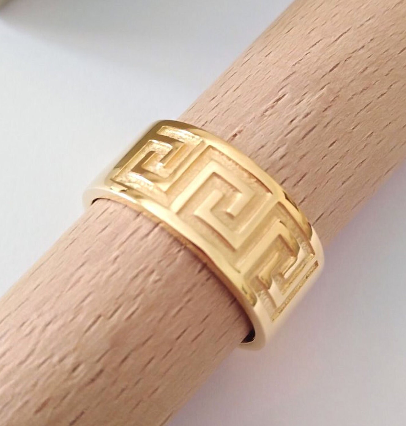 Yellow Gold Plated Meanders Ring | Men's Handmade Silver 925 Meander ...