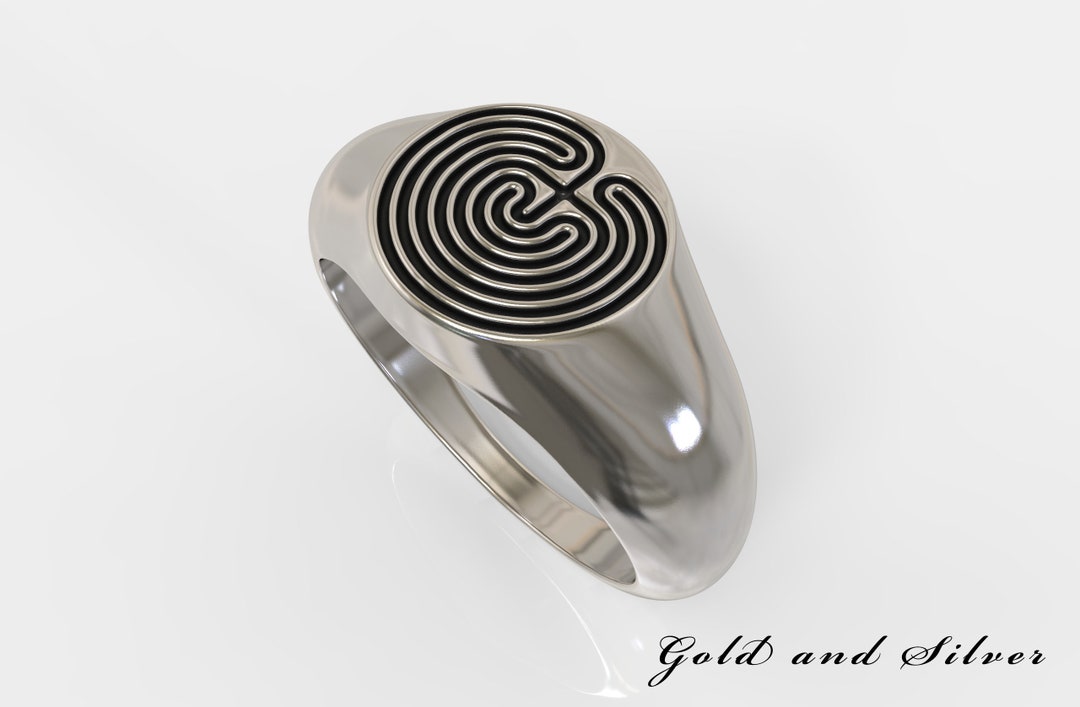 Aged Silver 925 Maze Ring, Silver Maze Ring, Men's Labyrinth Ring ...