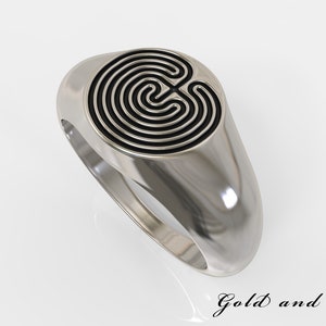 Aged Silver 925 Maze Ring, Silver Maze Ring, Men's Labyrinth Ring ...