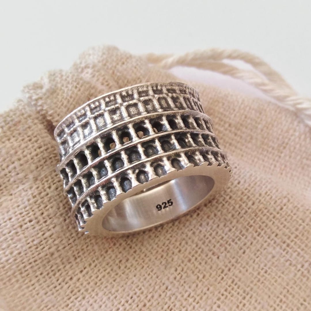 Oxidized Silver 925 Colosseum Ring | Handcrafted Aged Sterling Silver ...