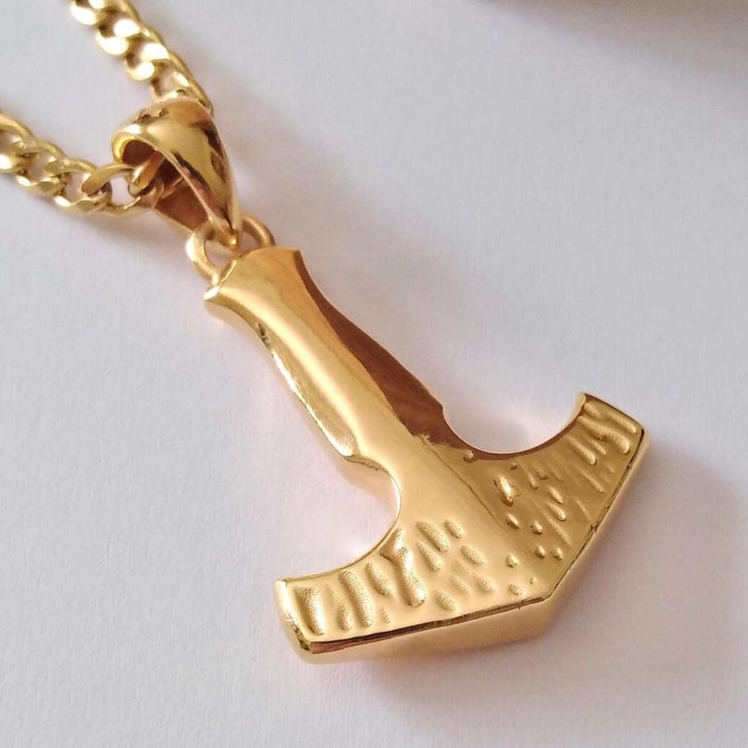 Yellow Gold Mjolnir Pendant | Men's Sterling Silver Handmade Mjölnir ...