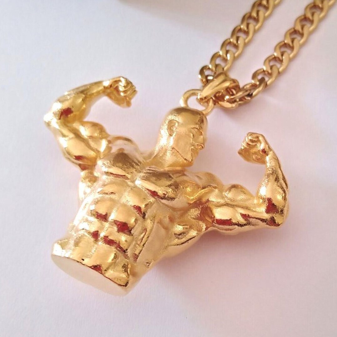 Yellow Gold Plated Bodybuilder Pendant | Handcrafted Silver 925 ...