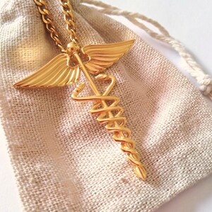 Yellow Gold Rod of Caduceus Pendant | Handmade Silver 925 Rod of ...