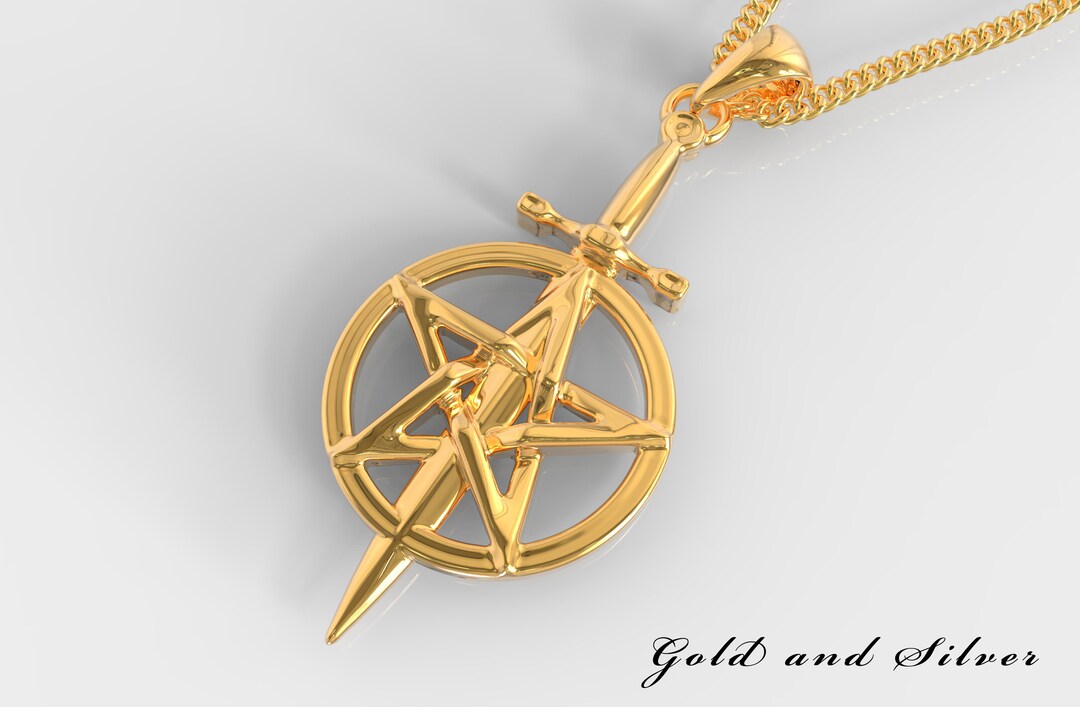 Gold Pentagram With Sword Pendant Silver Pentacle Necklace - Etsy