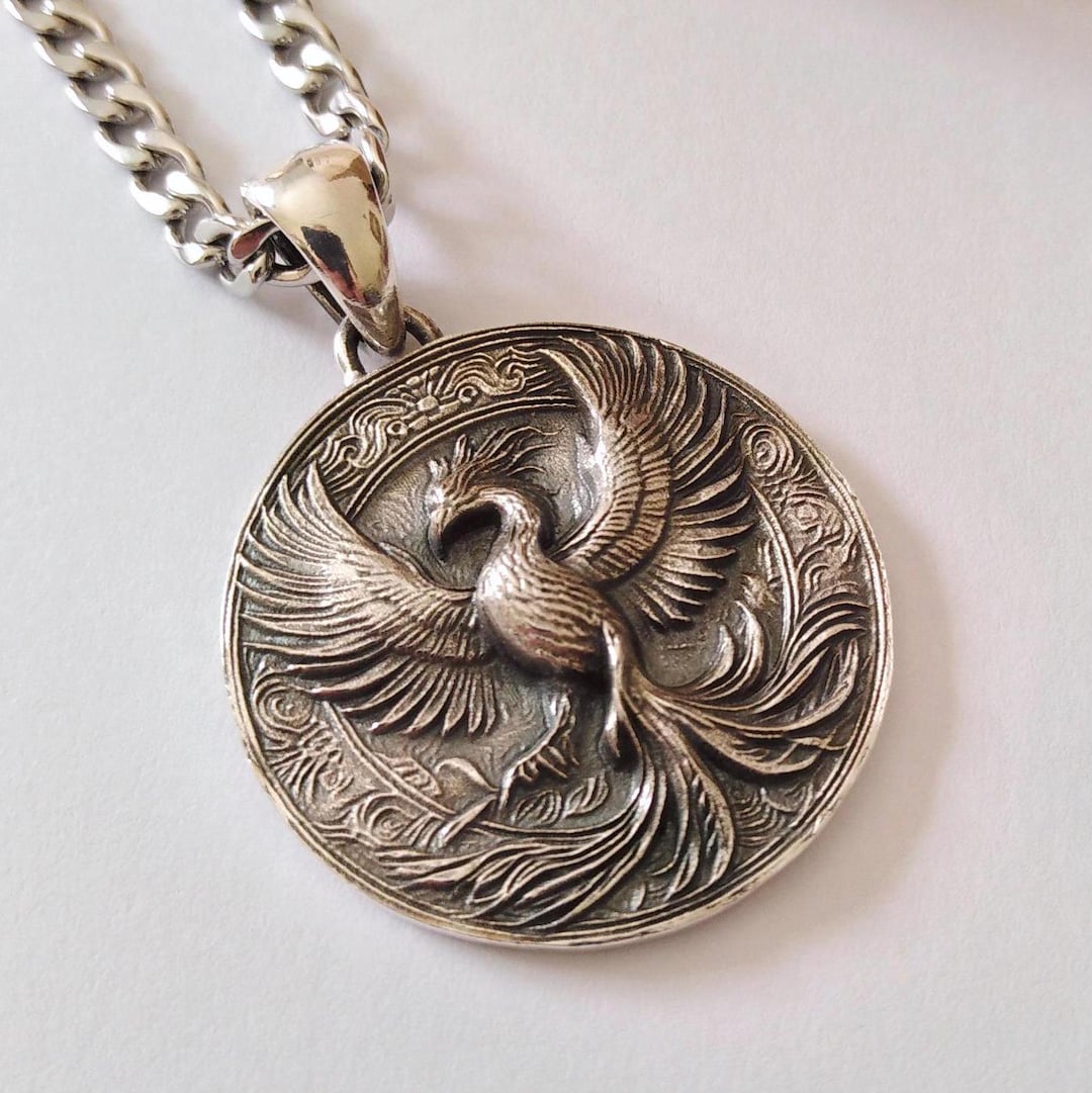 Oxidized Silver 925 Phoenix Pendant | Men's Handcrafted Sterling Silver ...