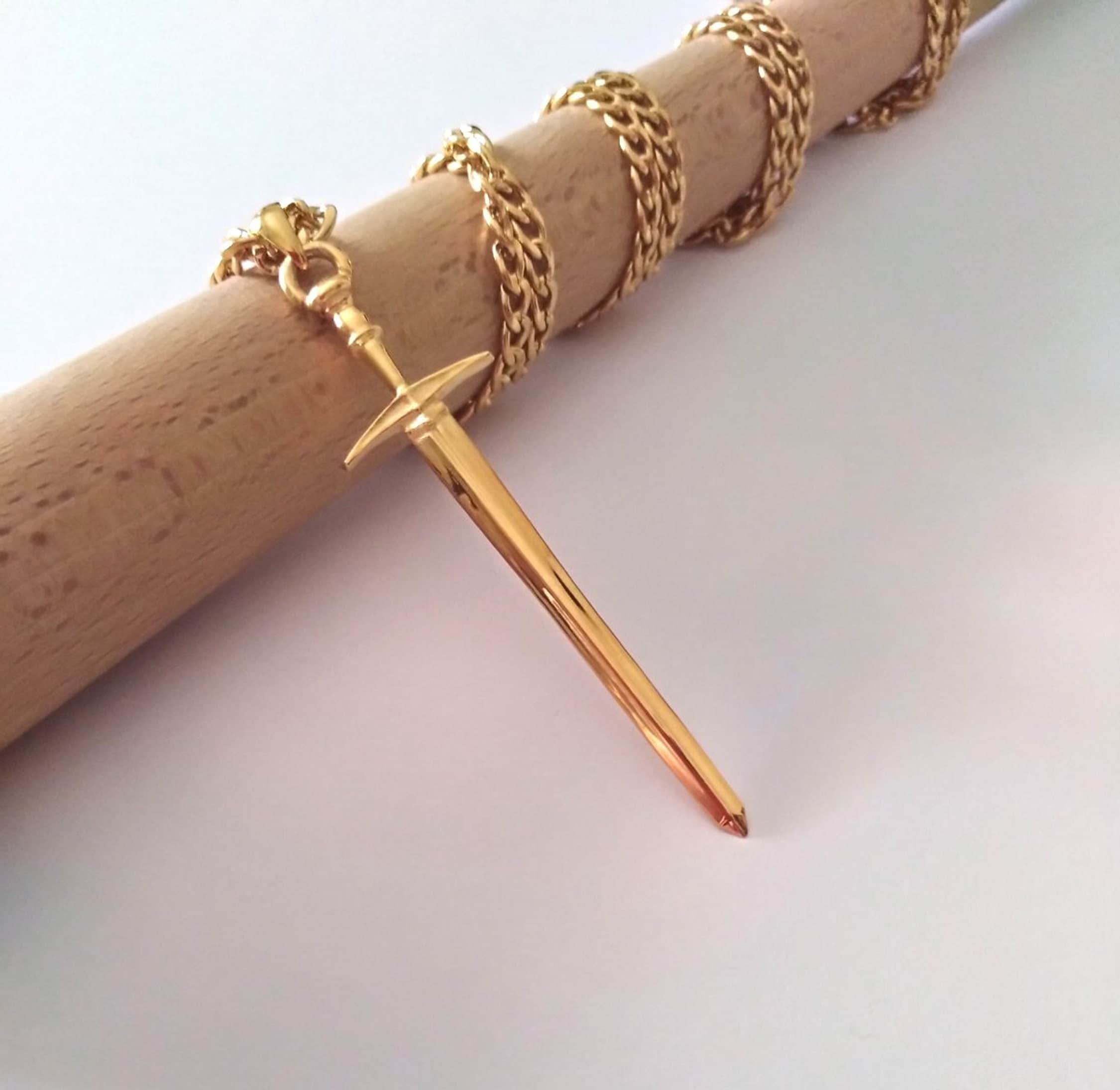 Gold Sword Pendant Sterling Silver Sword Necklace Gold Sword - Etsy