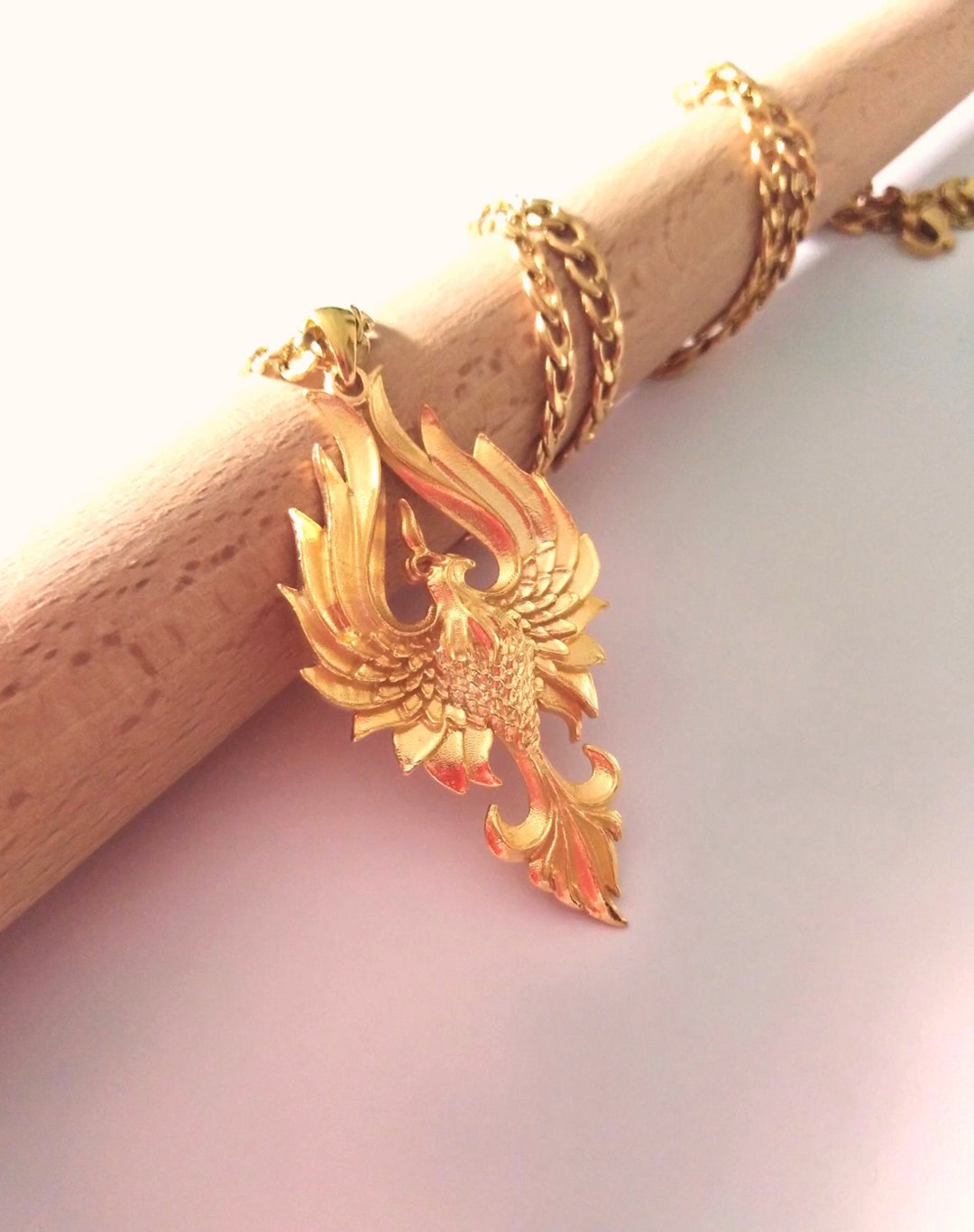 Gold Phoenix Pendant Sterling Silver Phoenix Necklace - Etsy