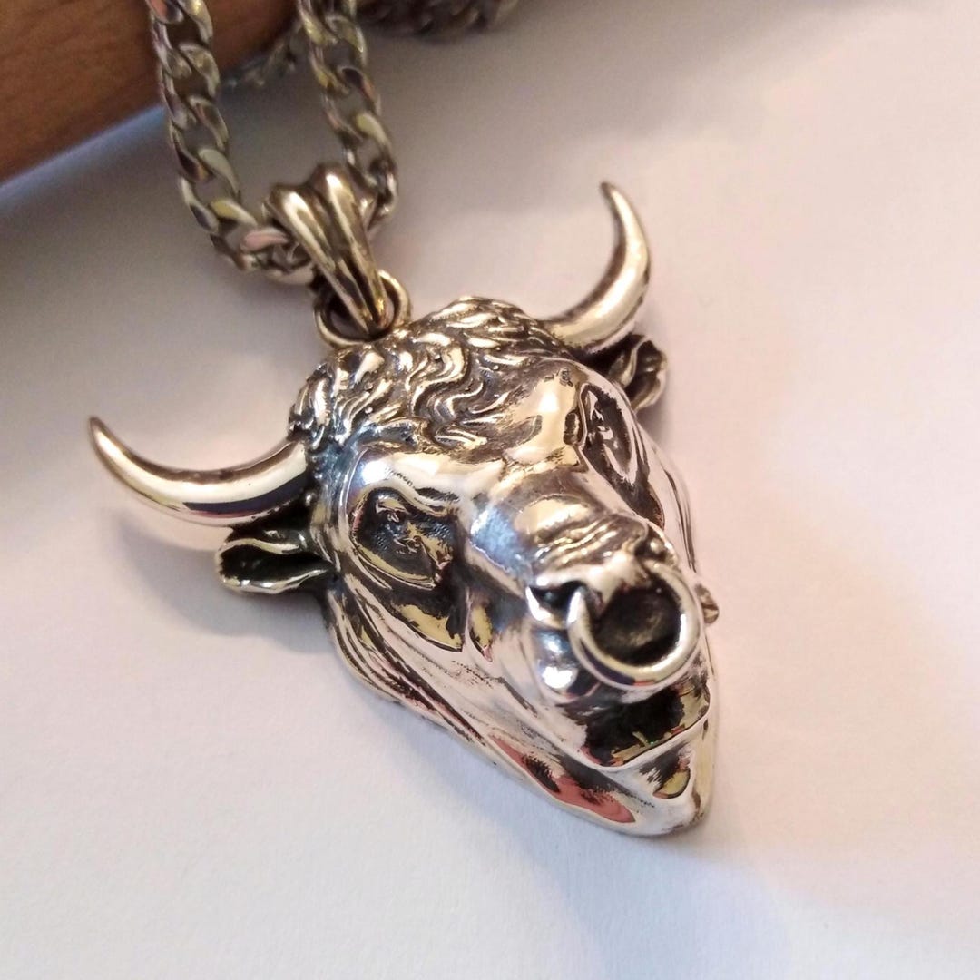 Oxidized Silver 925 Bull Pendant | Handcrafted Aged Sterling Silver ...