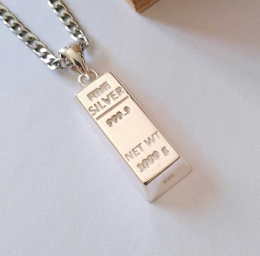 Fine Silver Bar Element Pendant | Handcrafted Silver Brick Pendant ...