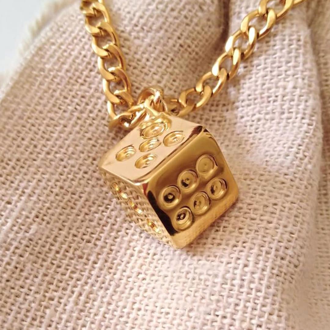 Gold Dice Pendant, Silver 925 Handmade Dice Necklace, Men's Sterling ...