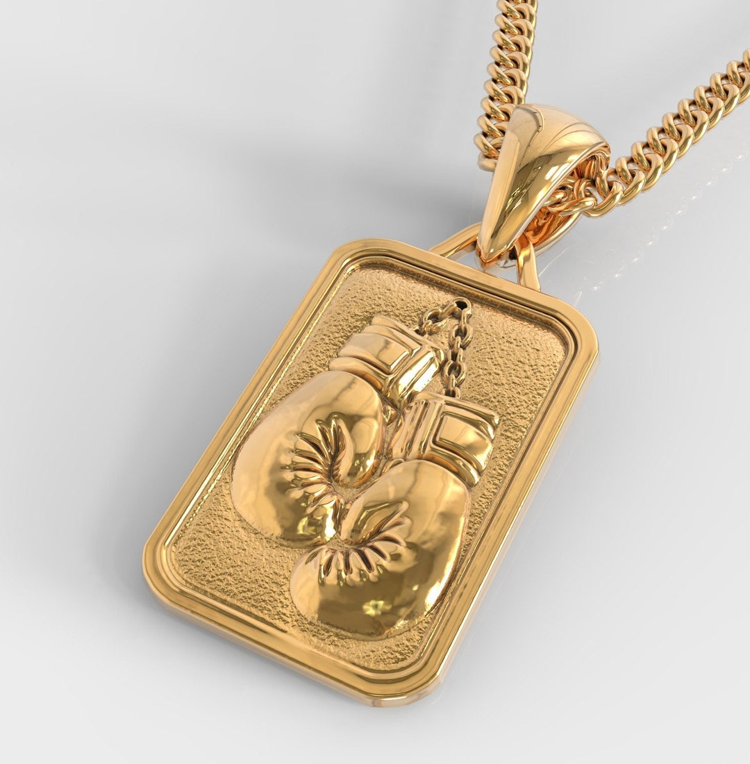Yellow Gold Boxing Gloves Pendant Handmade Silver 925 Boxing Gloves Necklace Men Boxing Glove ...