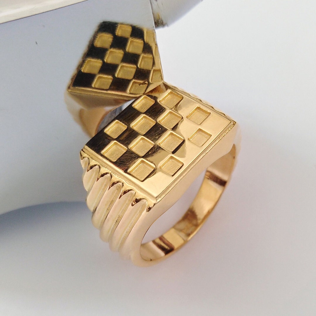 Yellow Gold Chess Ring | Handcrafted Silver 925 Chess Board Ring | Men ...