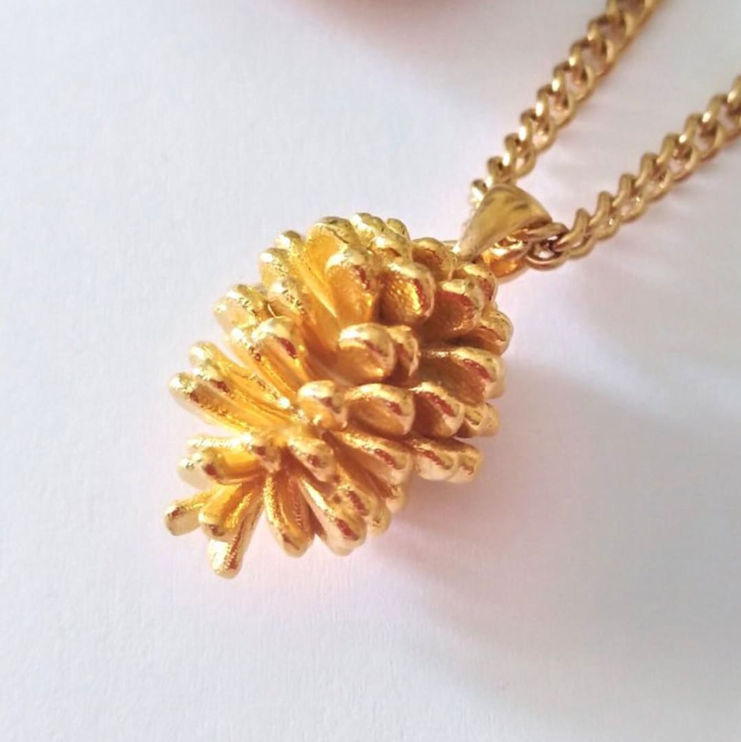 Gold Pine Cone Pendant | Silver 925 Pine Cone Necklace | Pine Cone Jewelry | Men's Gold Pine ...