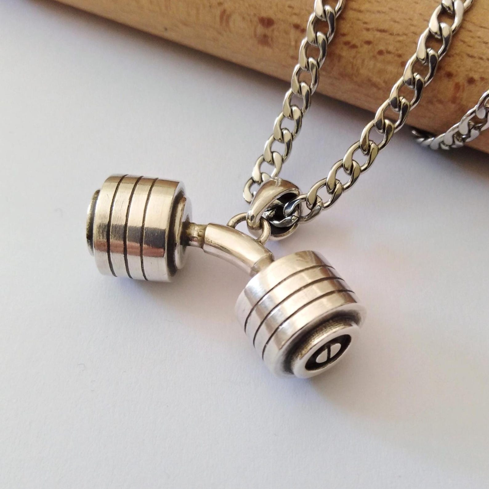 Oxidized Silver 925 Dumbbell Pendant | Handcrafted Aged Sterling Silver ...