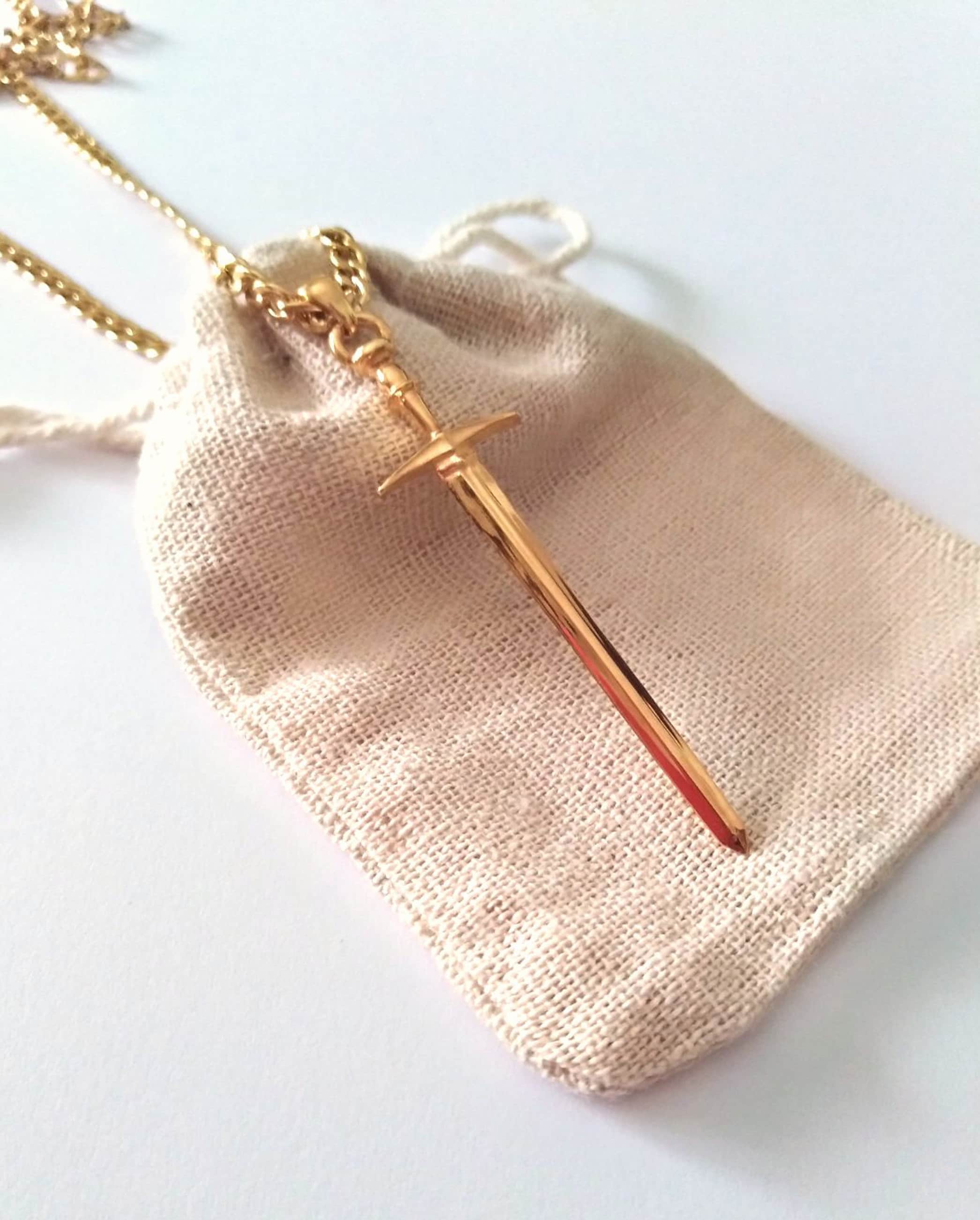 Gold Sword Pendant Sterling Silver Sword Necklace Gold Sword - Etsy
