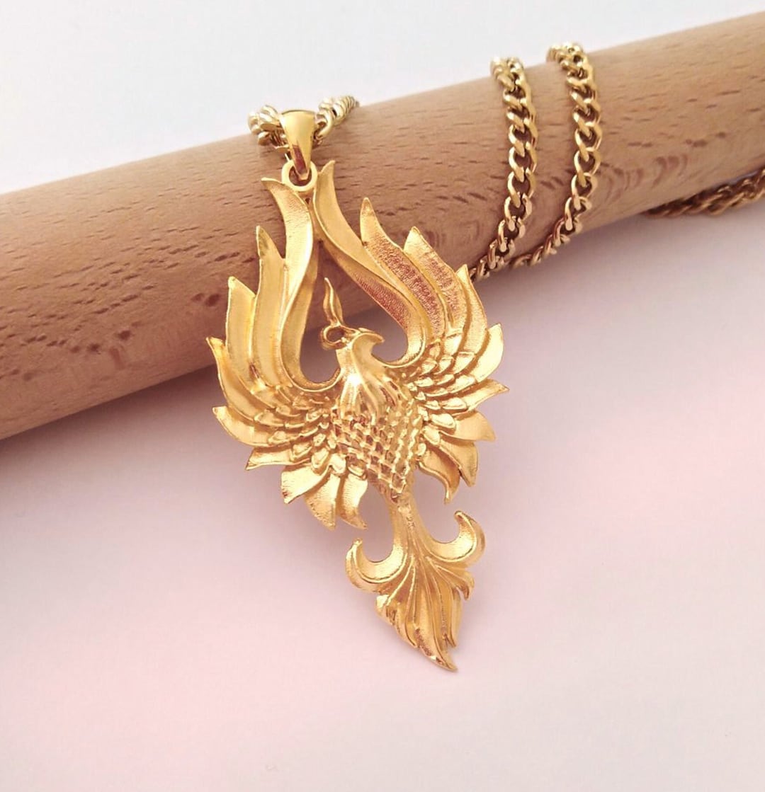 Gold Phoenix Pendant Sterling Silver Phoenix Necklace Men Silver 925 ...