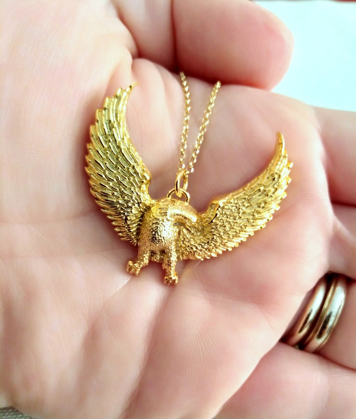 24K Gold Eagle Pendant Sterling Silver Eagle Necklace 14K - Etsy