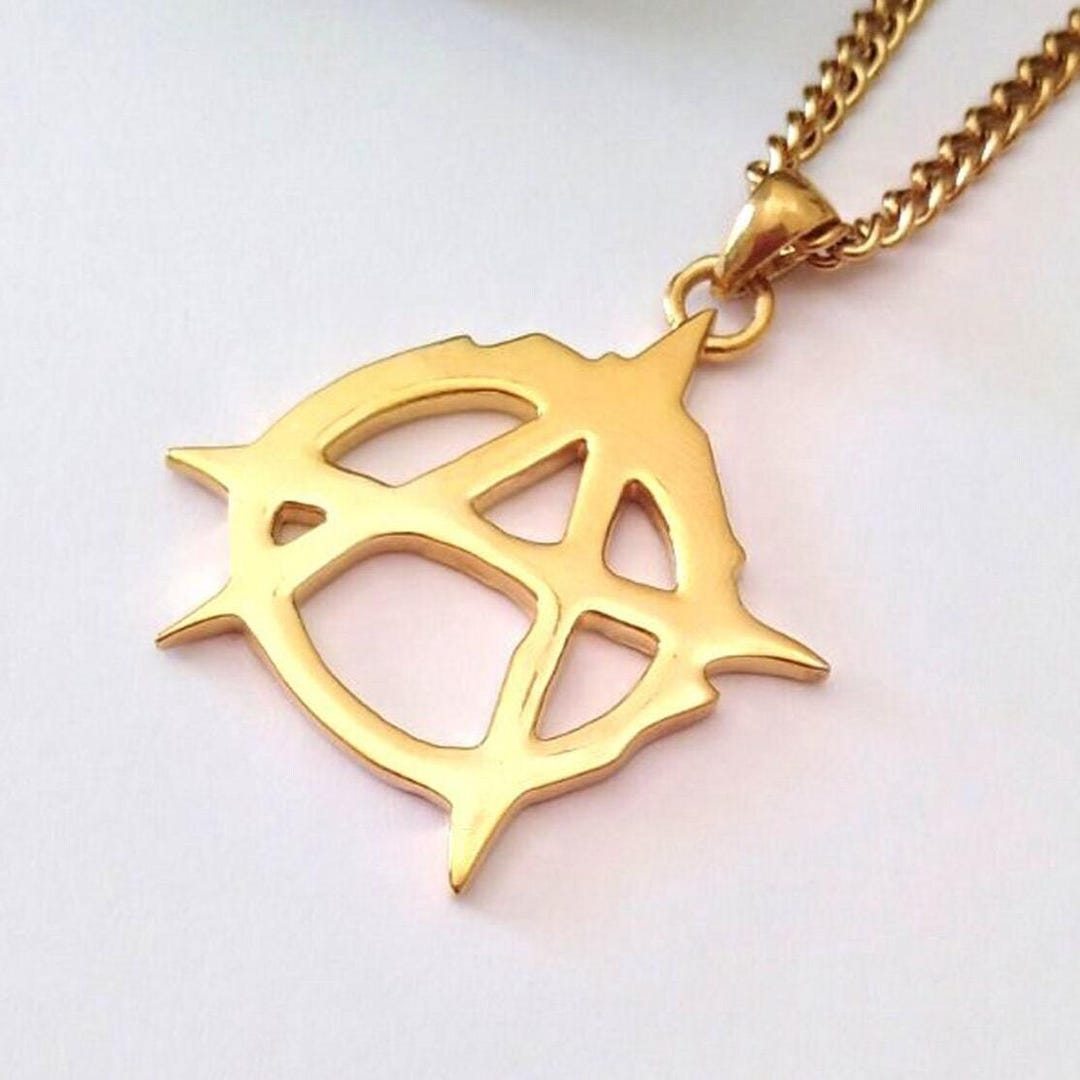 Yellow Gold Anarchy Symbol Pendant | Handcrafted Silver 925 Anarchy ...