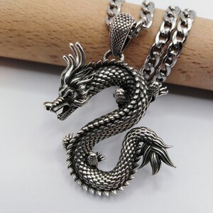 Aged Silver Dragon Pendant, Silver 925 Chinese Dragon Necklace, Men's ...
