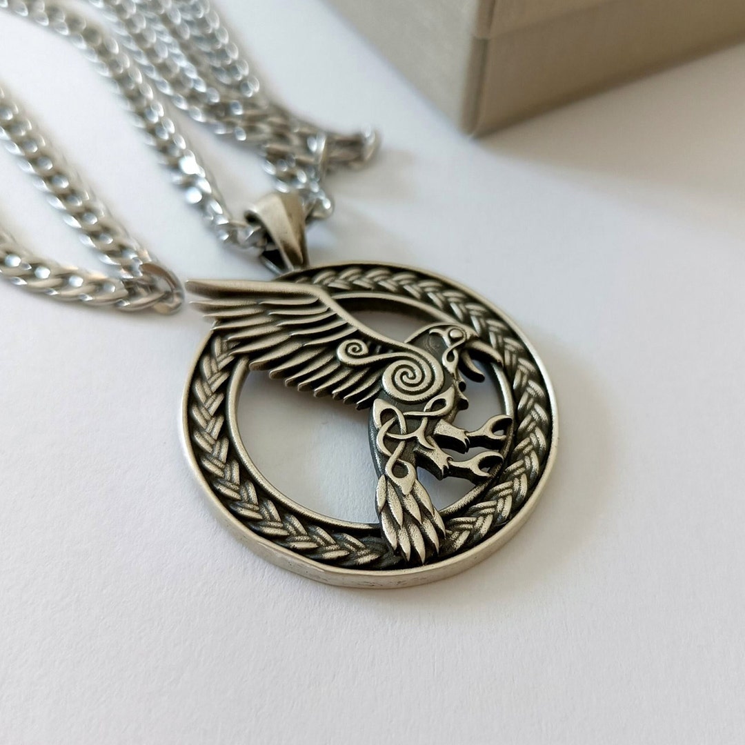 Oxidized Silver 925 Celtic Raven Pendant | Handcrafted Aged Sterling ...