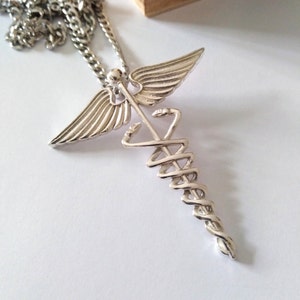 Yellow Gold Rod of Caduceus Pendant | Handmade Silver 925 Rod of ...