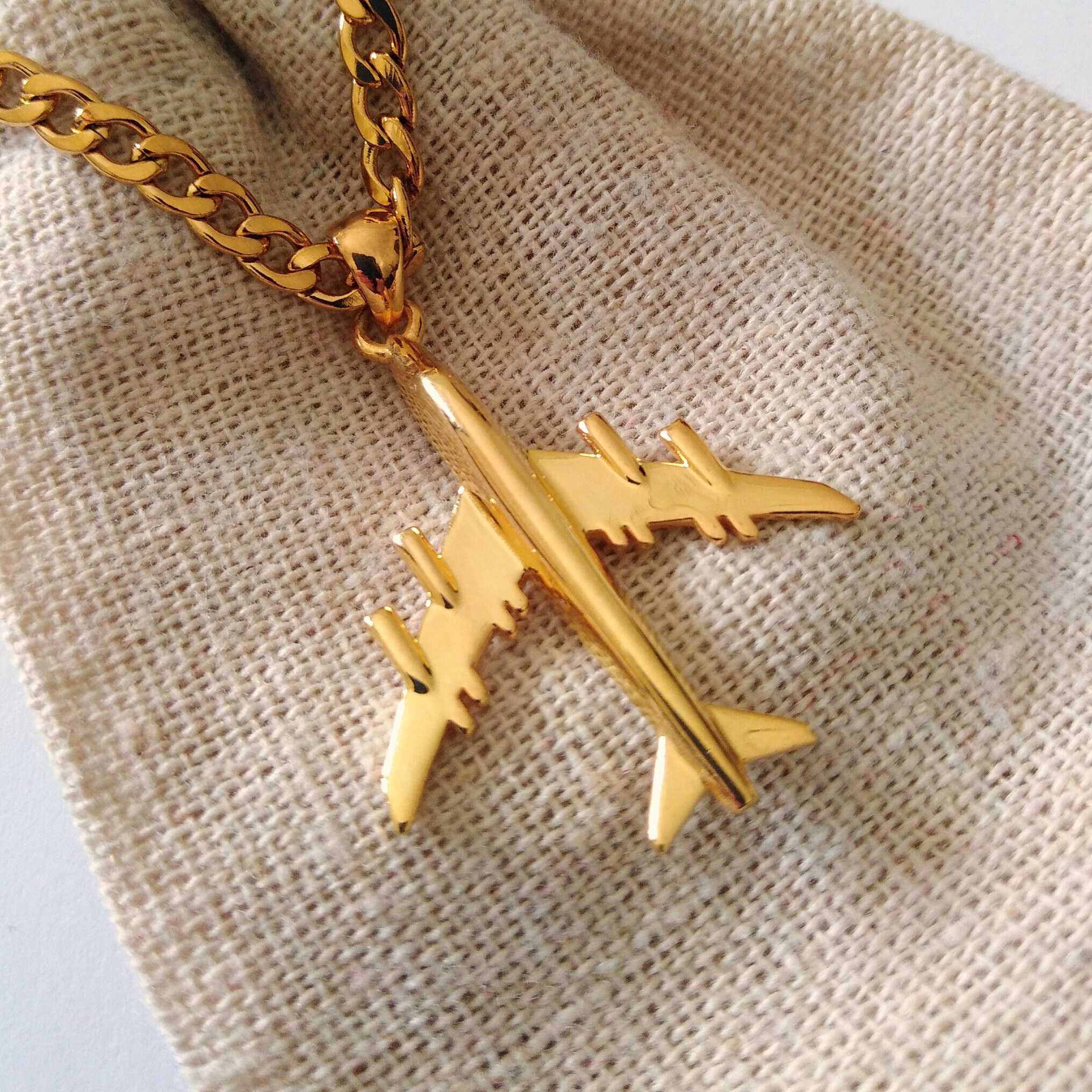 Yellow Gold Airplane Pendant | Handcrafted Silver 925 Airplane Pendant ...