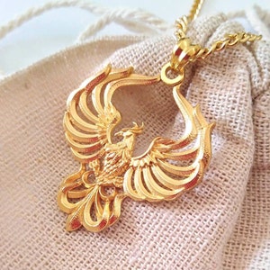Yellow Gold Phoenix Pendant | Handmade Silver 925 Phoenix Necklace ...