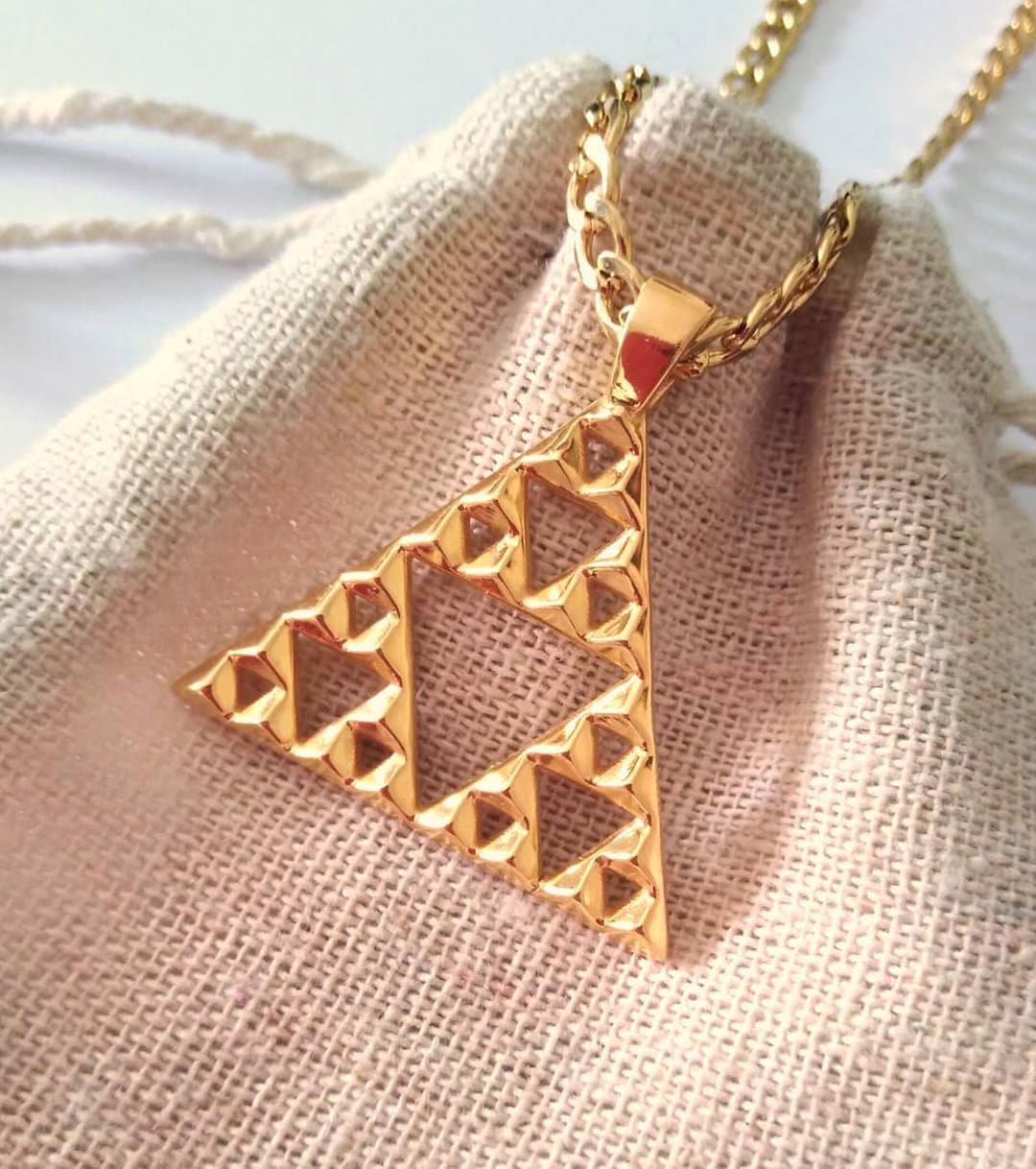 Gold Triangles Pendant, Men's Silver 925 Sierpinski Triangles Necklace ...